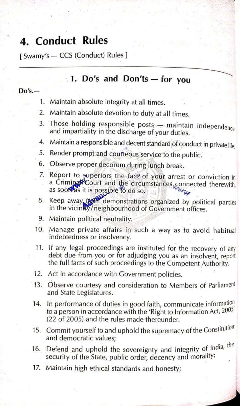 Conduct Rules – Do’s and Don’ts as per swamy's handbook 2026